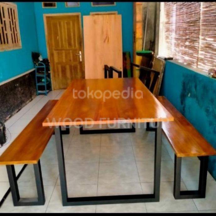 Jual MEJA MAKAN SET KURSI BENCH PANJANG MINIMALIS KAYU JATI DH641631D ...