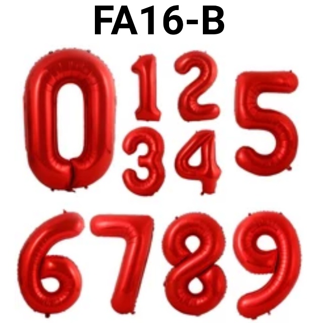 Jual FA16-B Balon foil angka 16 inch 40 cm nomer nomor merah red satuan ...