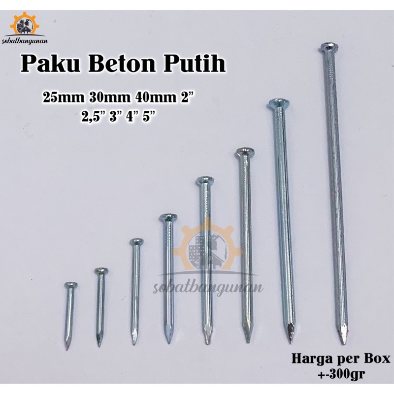 Jual PAKU BETON PUTIH HARGA PER KOTAK / PAKU COR PUTIH 25mm - 5 INCH HARGA PER KOTAK | Shopee ...