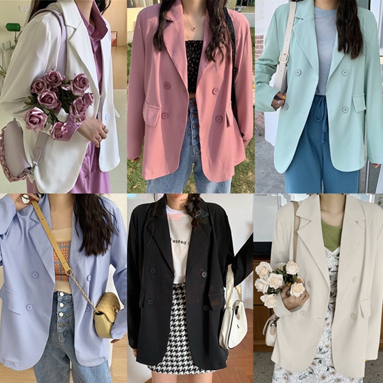 Jual Pengiriman 24 Jam Blazer Lengan Pendek Model Longgar Warna Solid ...