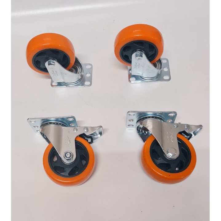 Jual Roda troley roda grobak 4 inch pu oren taiwan 2putar+rem 2putar ...