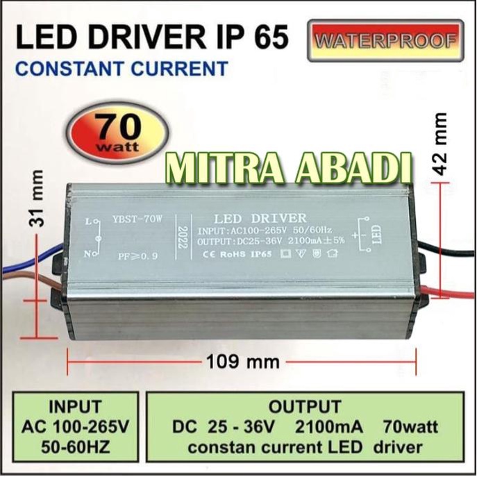 Jual LED Driver 70 Watt 2100 mA Casing Besi WATERPROOF | Shopee Indonesia