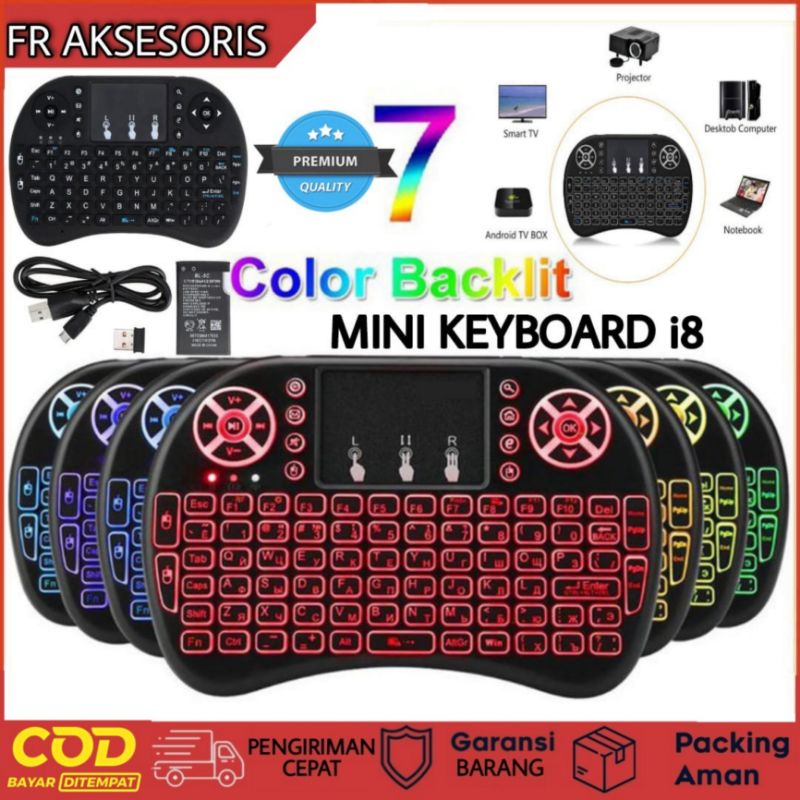 Jual Mini Keyboard I8 Backlit wireless with 7 warna led RGB Keyboard i8 ...