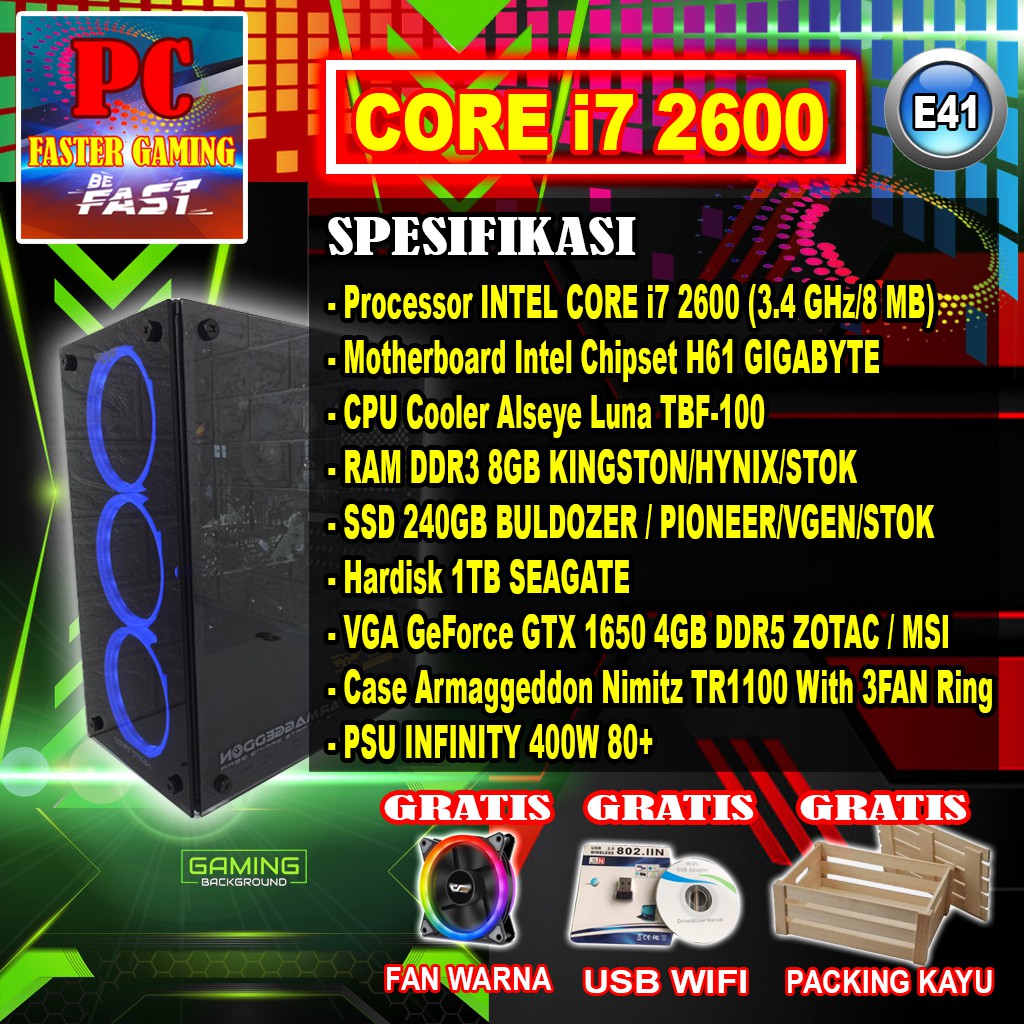 Jual PC GAMING CORE i7 2600 KOMPUTER CPU VGA GTX 1650 4GB SSD 240 E41 | Shopee Indonesia