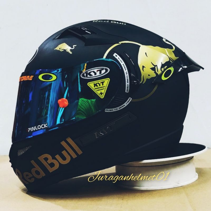 Jual helm full face kyt k2 raider paket ganteng hitam doff red bull ...