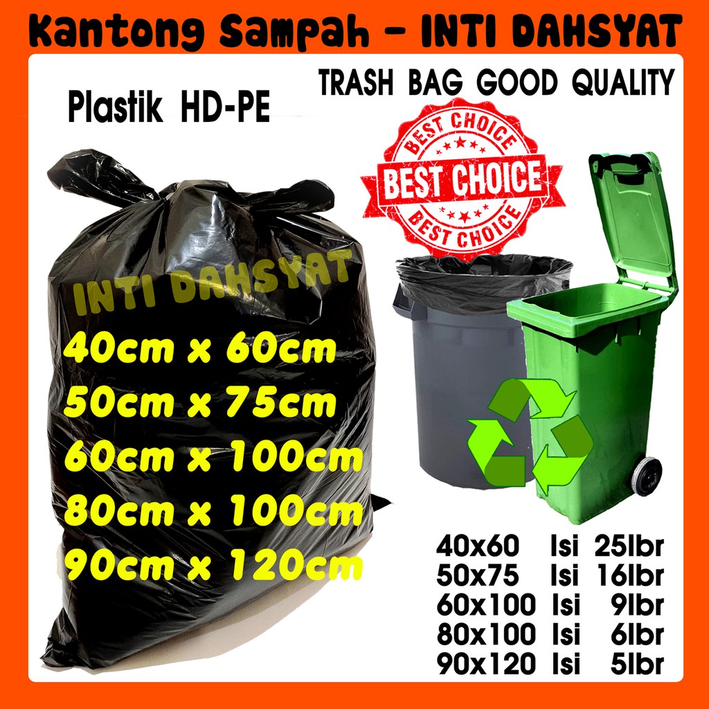 Jual Kantong Plastik Sampah Hitam Trash Bag HD-PE ukuran 40x60, 50x75, 60x100, 80x100, 90x120 ...