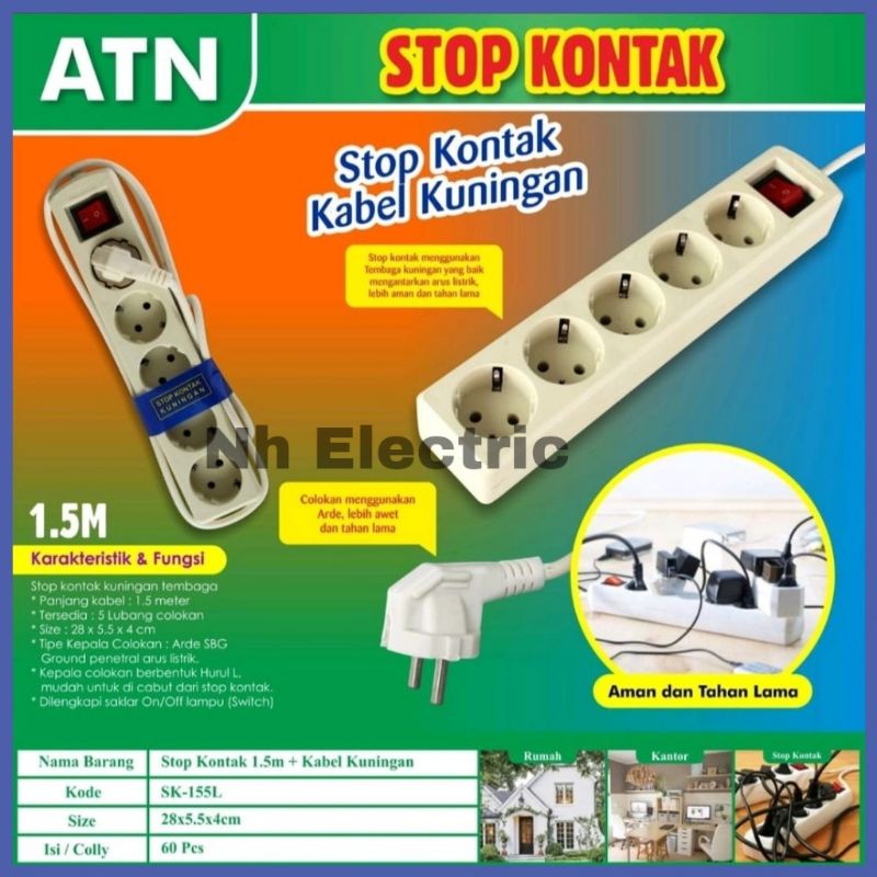 Jual S/k 5L + Cabel Arde (1,5 Meter) Atn - Stop Kontak 5 Lubang Arde On ...
