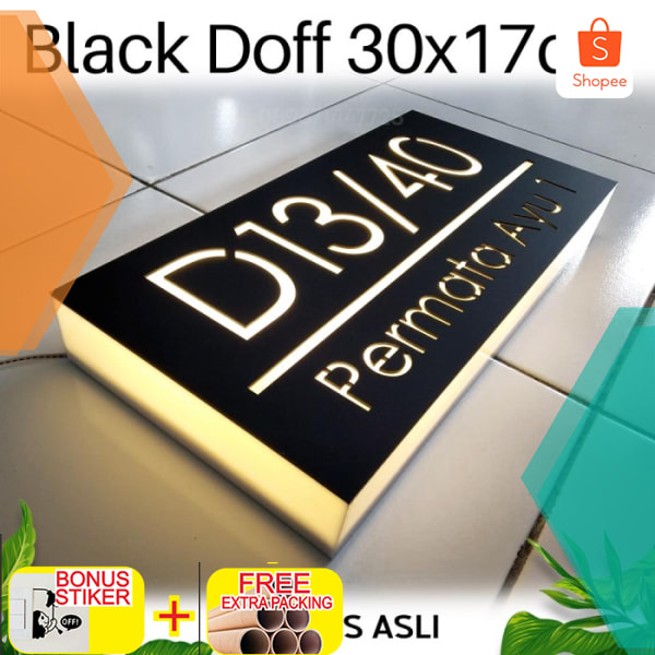 Jual Nomor Rumah LED Neon Box Akrilik Satu Sisi - Black Dof 30x17 Keren ...