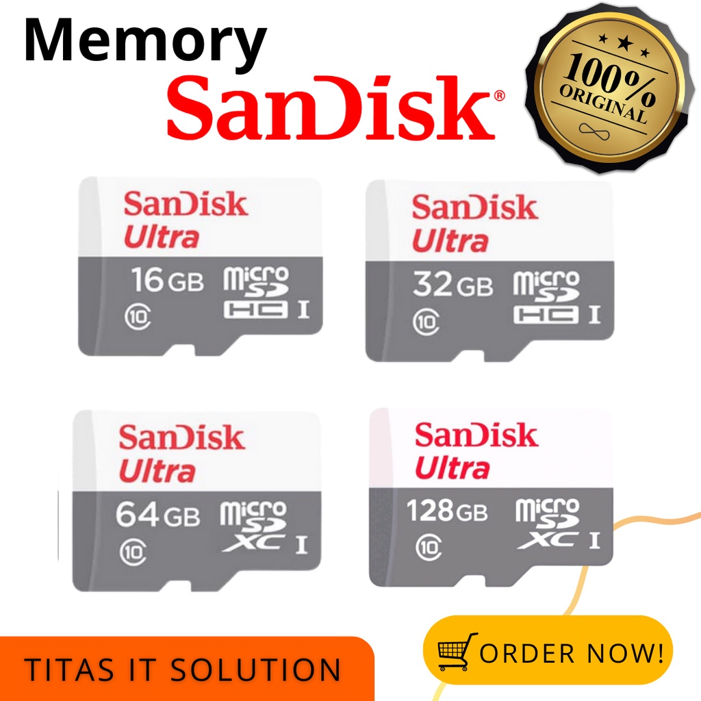 Jual Micro SD KARTU MEMORY SANDISK 16 GB, 32 GB, 64 GB, 128 GB ...
