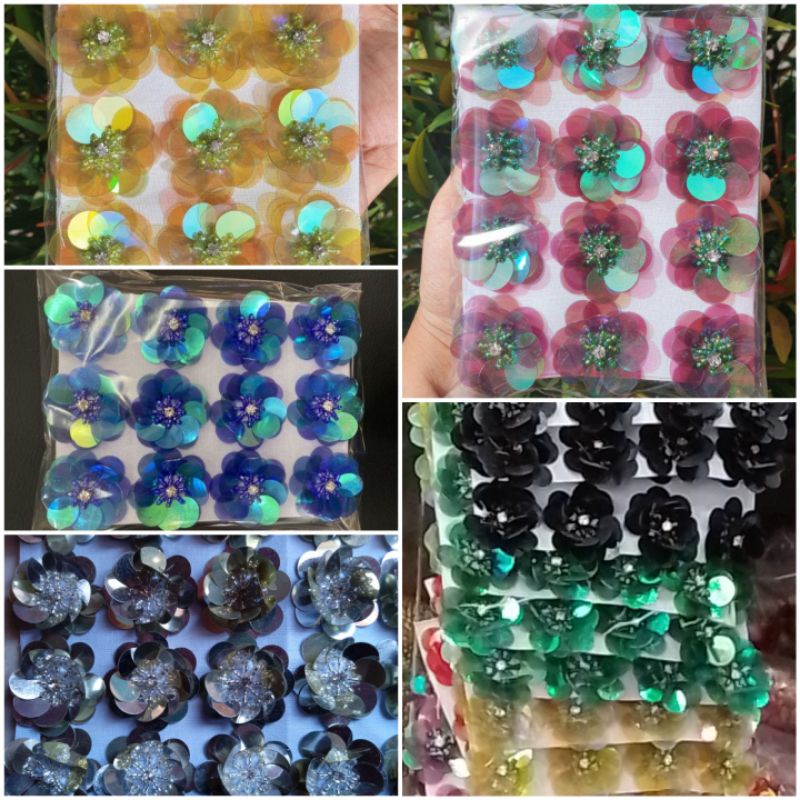 Jual aplikasi bunga payet 3D , bunga rangkai sequin , bunga hias kebaya ...