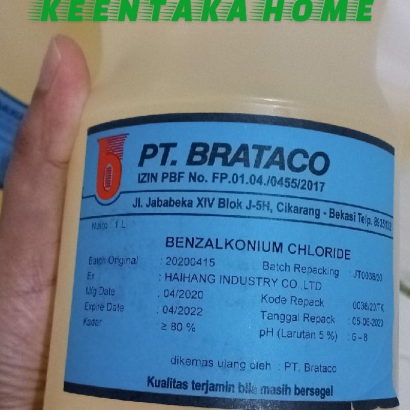 Jual BKC 80 % Benzalkonium Chloride original BRATACO 1000 ML | Shopee ...