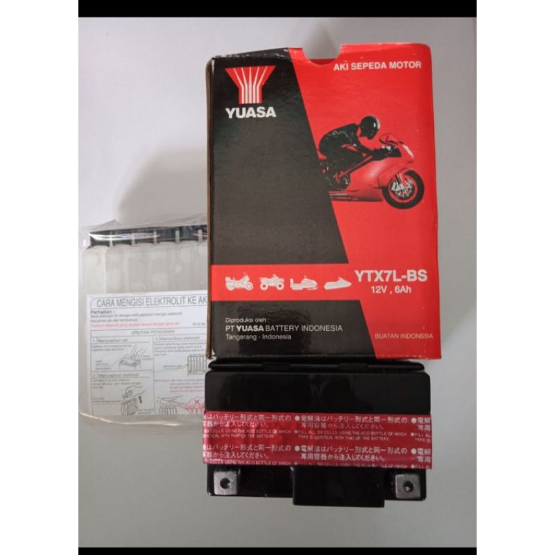 Jual Aki Motor Vespa Piaggio, LX 150CC, KLX 150 Kawasaki Yuasa YTX7L-BS,12Volt-6AH. | Shopee ...