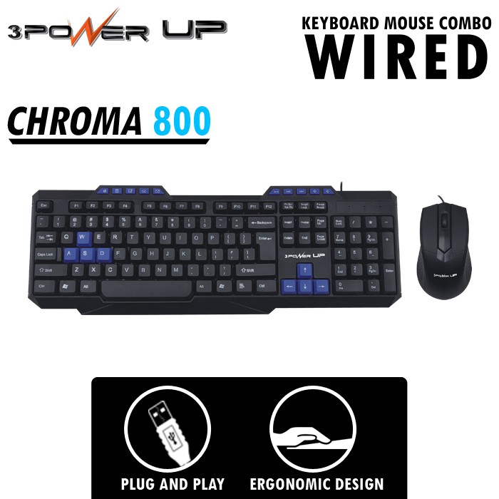 Jual 3 Power Up CHROMA 800 Keyboard Mouse Combo Wired Multimedia ...