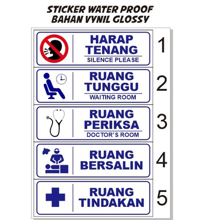 Jual Stiker waterproof - stiker sign ruang rumah sakit - stiker sign ...