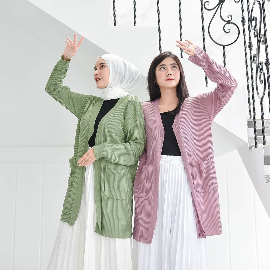 Jual NOUSKA - AGATHA Cardigan Rajut Korea Polos Panjang Outer Hijab ...