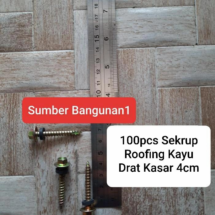 Jual Roofing kayu drat kasar 4cm 100pcs sekrup roofing tajam kuning ...