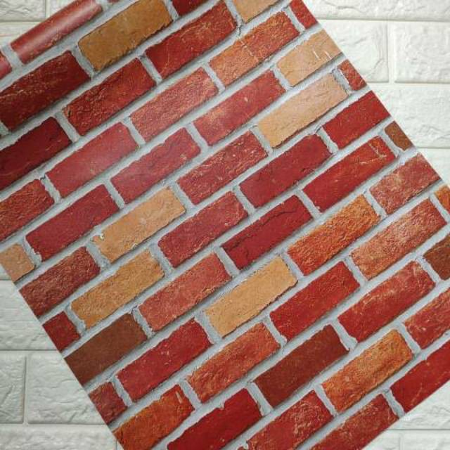 Jual Wallpaper Sticker Dinding 45cm x 8m - Motif Bata Merah New - High ...