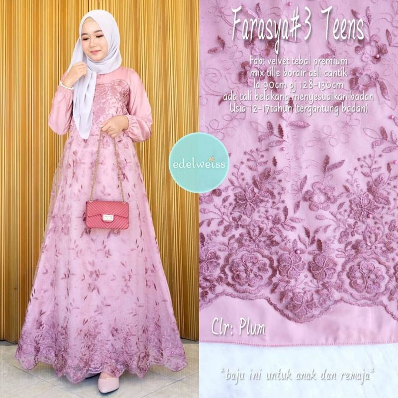 Jual Farasya Dress Teen #3 Gamis Brukat Remaja Dres Tile Teen LD 90 Gaun Muslim Brokat Tille ...