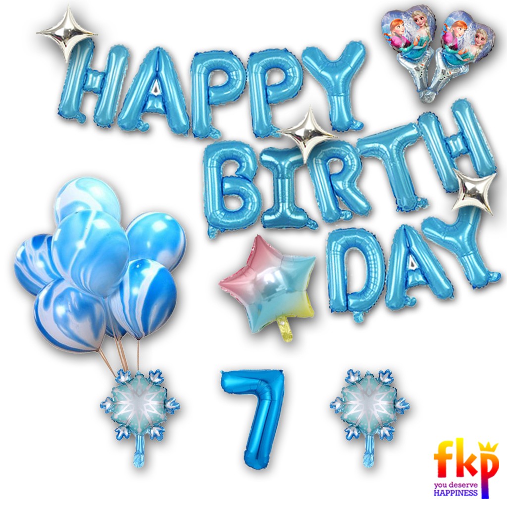 Jual FUN KIDS PARTY Paket Happy Birthday Frozen Balon Huruf HBD Biru ...
