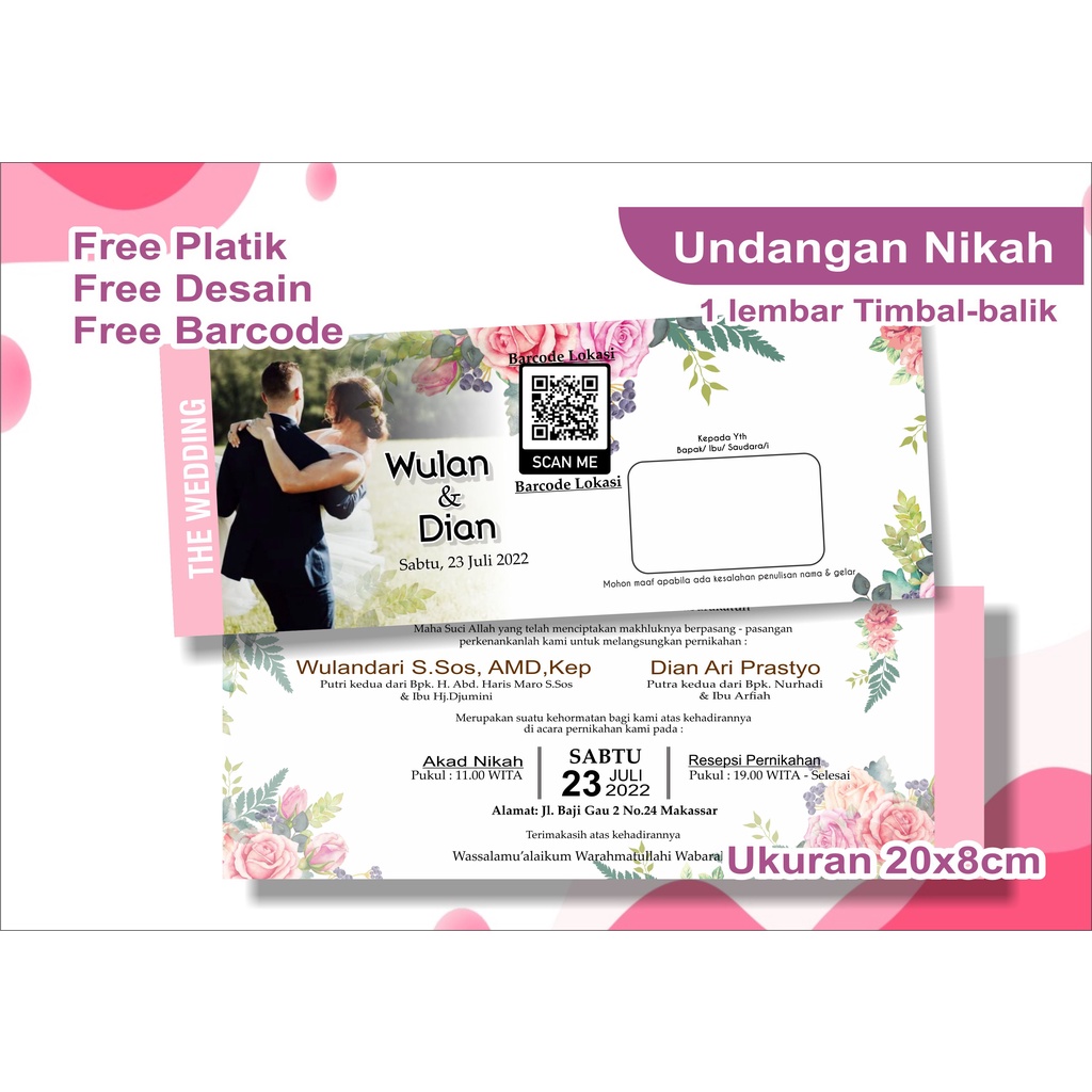 Jual Undangan Nikahan 1lembar timbal balik Tiket Pink | Shopee Indonesia