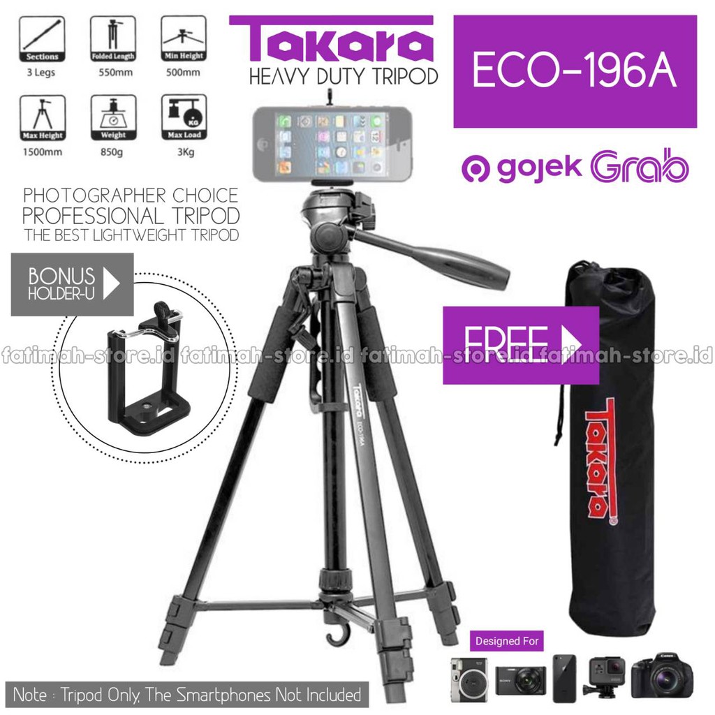Jual Takara Tripod ECO-196A Camera DSLR 196A With Bag & Holder U ...