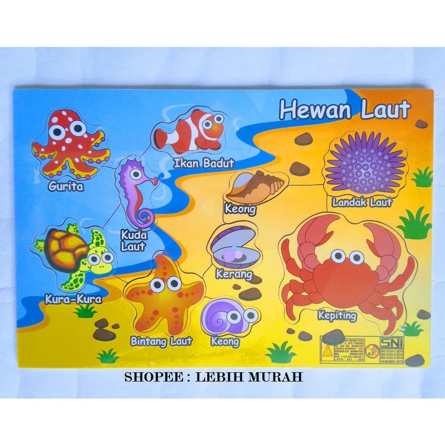 Jual Mainan Edukasi Anak BR Puzzle Kayu Gambar Hewan Laut Binatang Sea ...