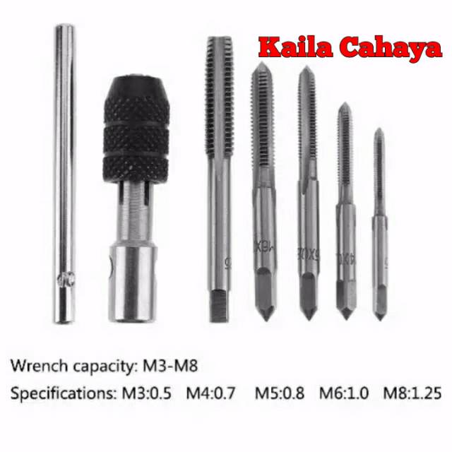 Jual Hand Tap M3-M8 Set 6pcs HSS Plus Gagang untuk Membuat Drat Baut | Shopee Indonesia