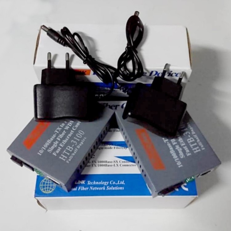 Jual Netlink HTB-3100 Fiber Optic A & B Media Konverter Single Mode dengan 5V 2A EU Adaptor 25 ...