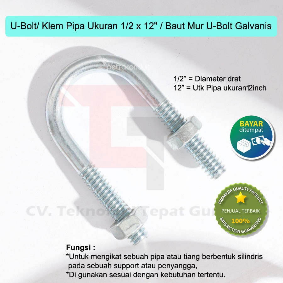 Jual U-Bolt 1/2 x 12" Clamp Pipa Galvanis / Baut Mur U-Bolt | Shopee ...
