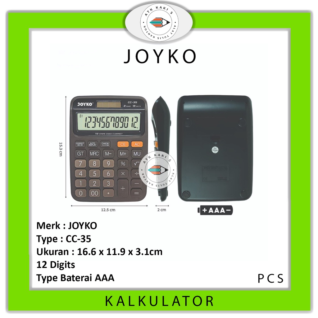 Jual JOYKO - Kalkulator CC-35 12 Digits Check Correct - PCS | Shopee Indonesia