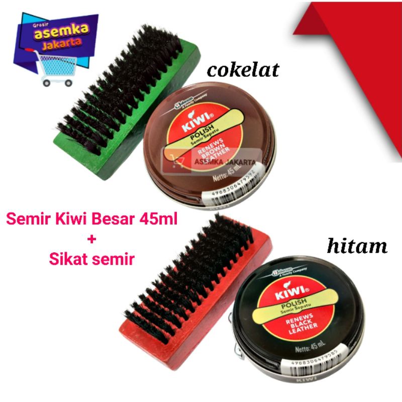 Jual Semir Sepatu Kiwi shoe Polish Besar 45ml 17,5ml Lengkap + Sikat semir | Shopee Indonesia