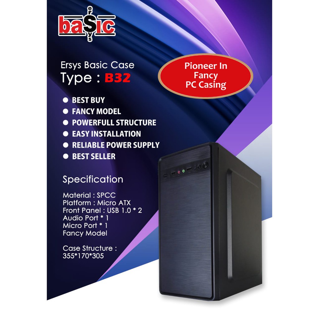 Jual Casing CPU Standard Ersys Basic M-ATX with PSU 500W | Shopee Indonesia