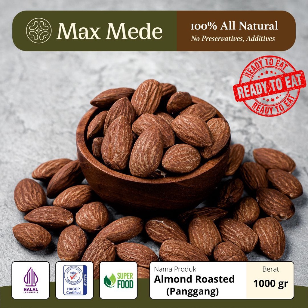 Jual Max Mede - Kacang Almond Panggang 1kg Roasted Almond Cemilan Sehat ...