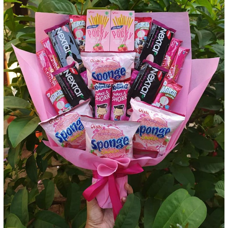 Jual (S) Buket PINK CANTIK POCKY SPONGE/paket/bingkisan Snack Ulang ...