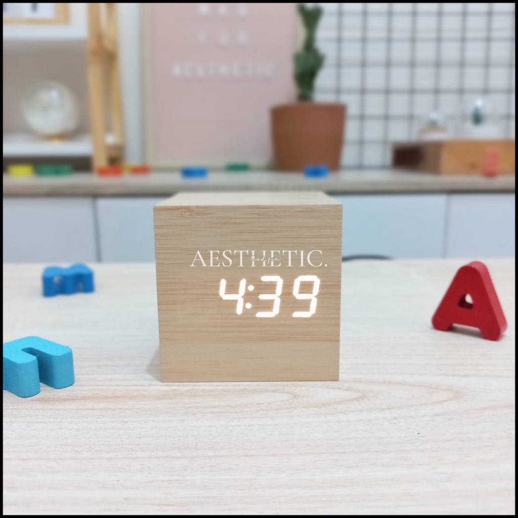Jual Madforaesthetic Jam Meja Digital Kayu Estetik Wooden Table Digital ...