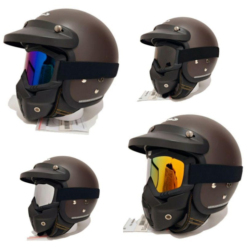 Jual Helm Cargloss Retro Espresso Brown Doff Set Google Mask | Shopee ...