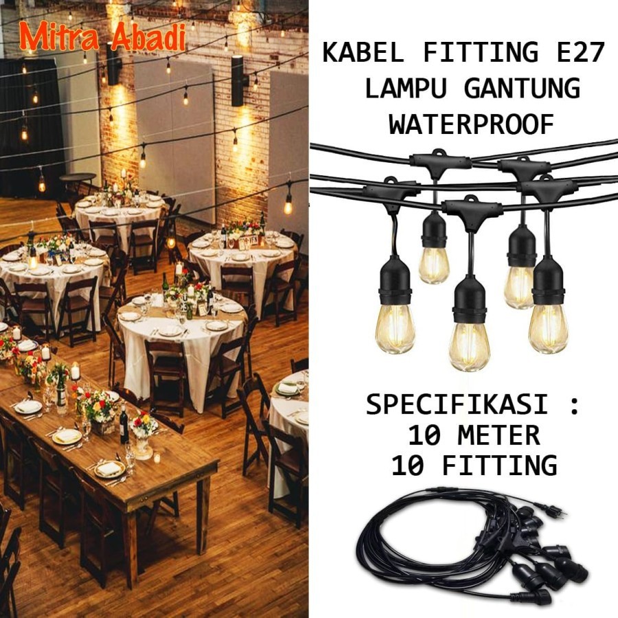 Jual Kabel Pattio Lampu Gantung 10 Meter 10 Fitting Fiting E27 ...
