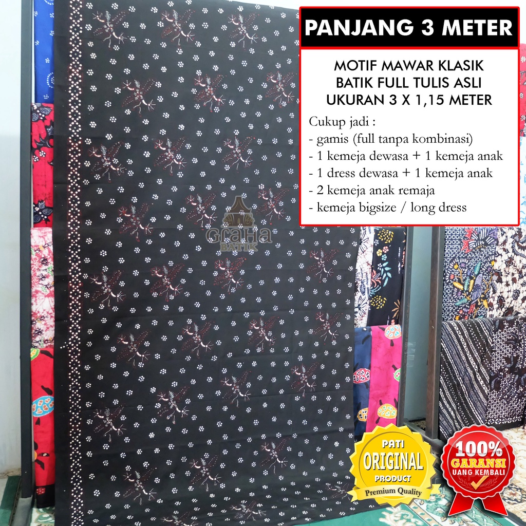 Jual KAIN BATIK TULIS BAKARAN ASLI PATI BAHAN KATUN PREMIUM MOTIF MAWAR ...