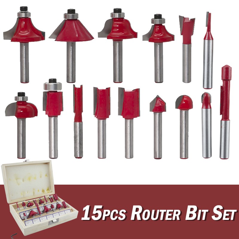 Jual Suksestech Router Bit Set 15 Pcs Mata Mesin Profil 1/4 Box Kayu ...