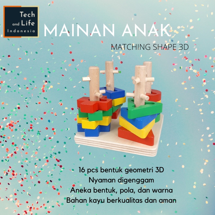 Jual Mainan Edukasi Anak Matching Shape Puzzle Balok Kayu Geometri 3D ...