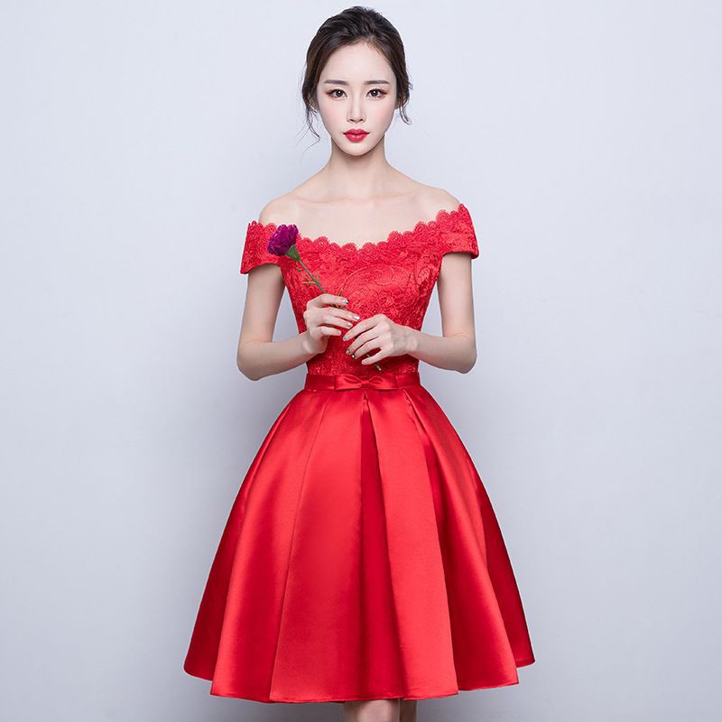 Jual NW-52 S-3XL Gaun pesta impor midi gown gaun putih gaun merah gaun ...