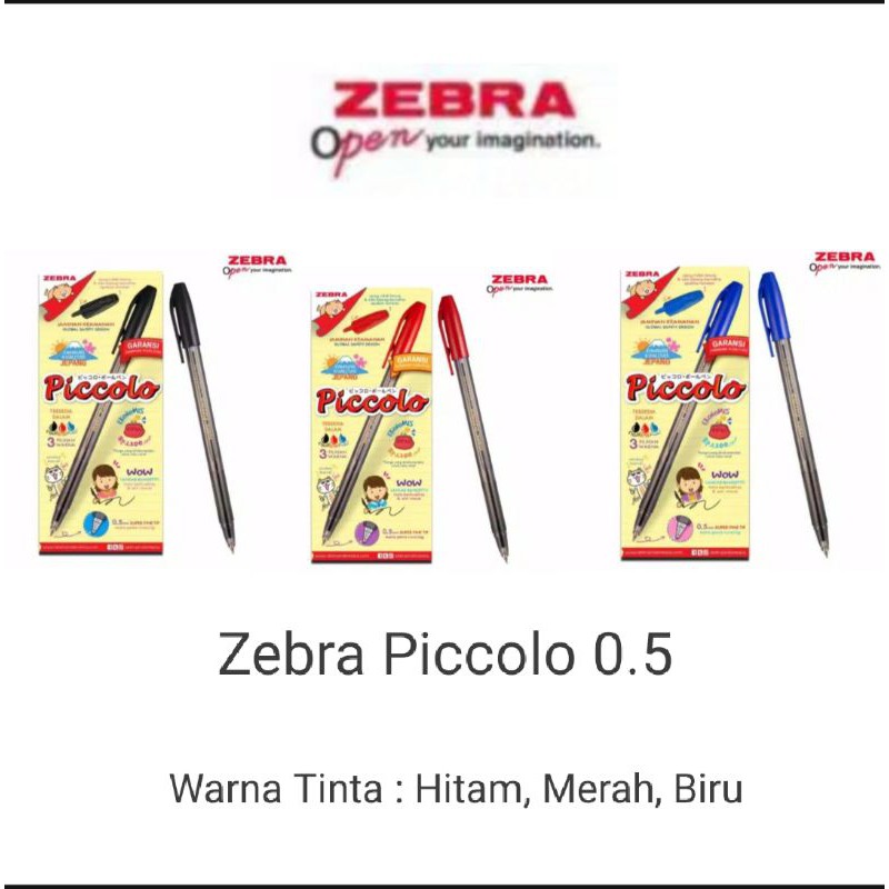 Jual Bulpen Zebra Piccolo 0.5 warna Hitam Biru Merah | Shopee Indonesia