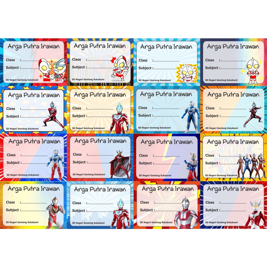 Jual Ultraman Label stiker buku nama kelas mapel custom | Shopee Indonesia