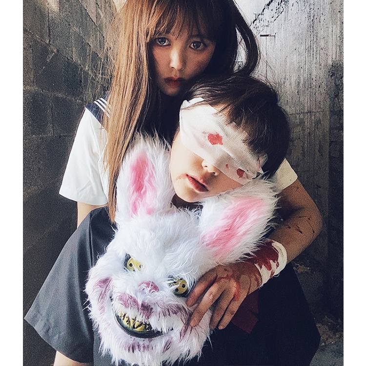 Jual Topeng Kelinci Berdarah Topeng Bulu Scary Rabbit Putih Halloween ...