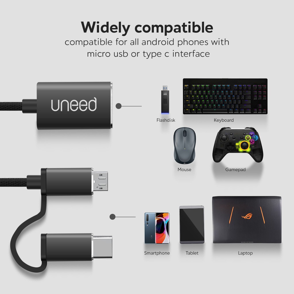 Jual UNEED OTG 2 in 1 Type C & Micro USB to USB 3.0 Adapter - UAT08AMC | Shopee Indonesia