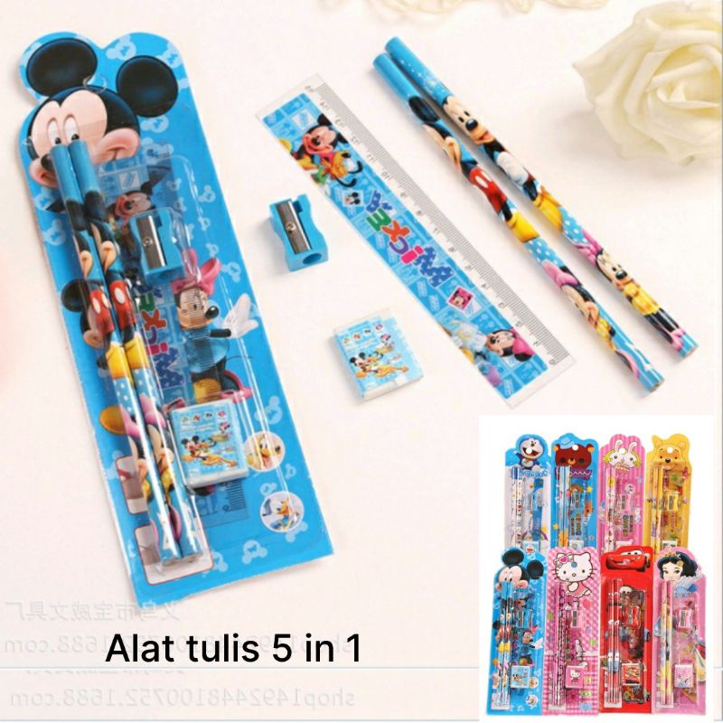 Jual MINI STATIONERY SET ALAT TULIS SEKOLAH 5 IN 1 KARAKTER LUCU MICKY ...