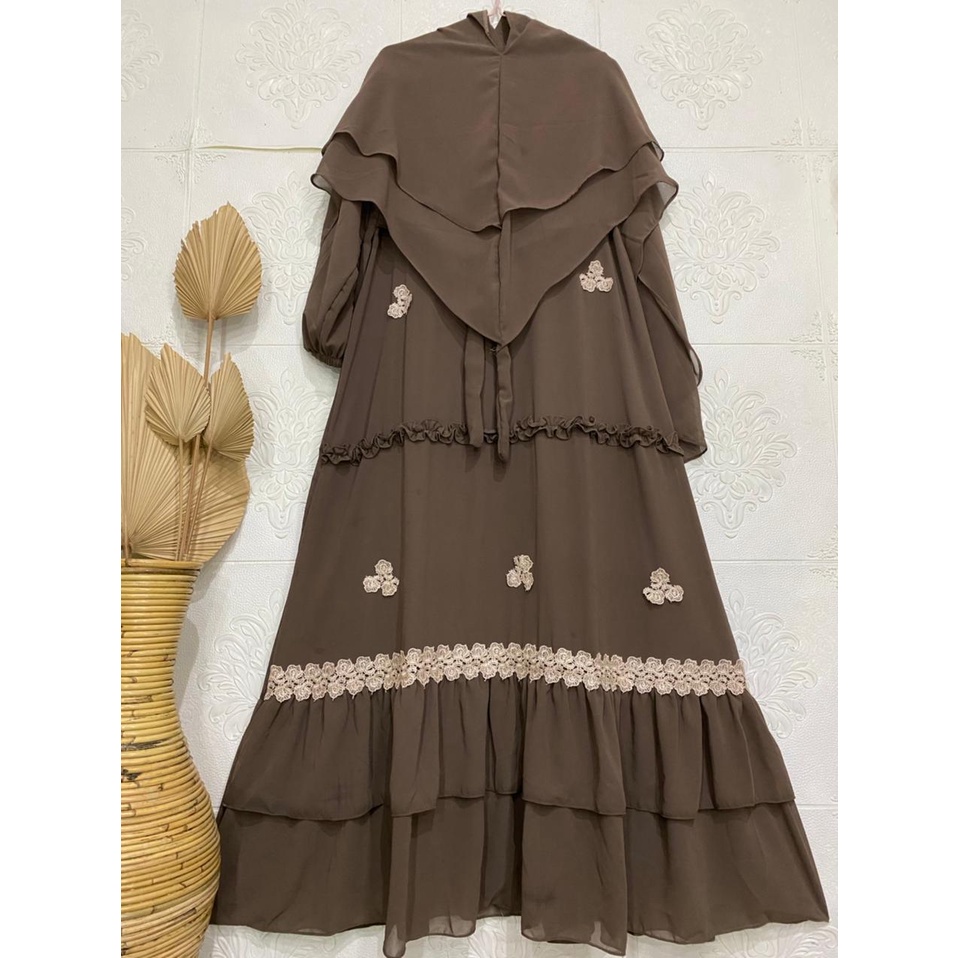 Jual Gamis Syari Ceruty Renda / Gamis Terbaru Mix Renda Bunga Cantik ...