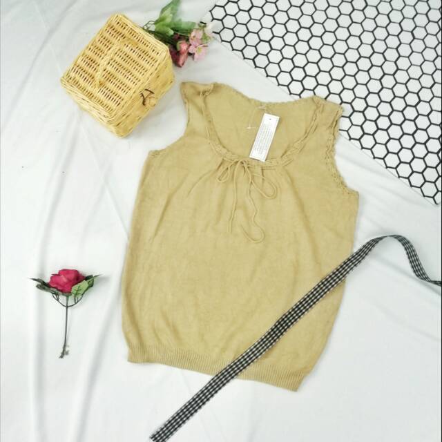 Jual Atasan Tank Top Fashion Perempuan Wanita Cewek Rajut Coklat Muda Light Brown Impor Casual