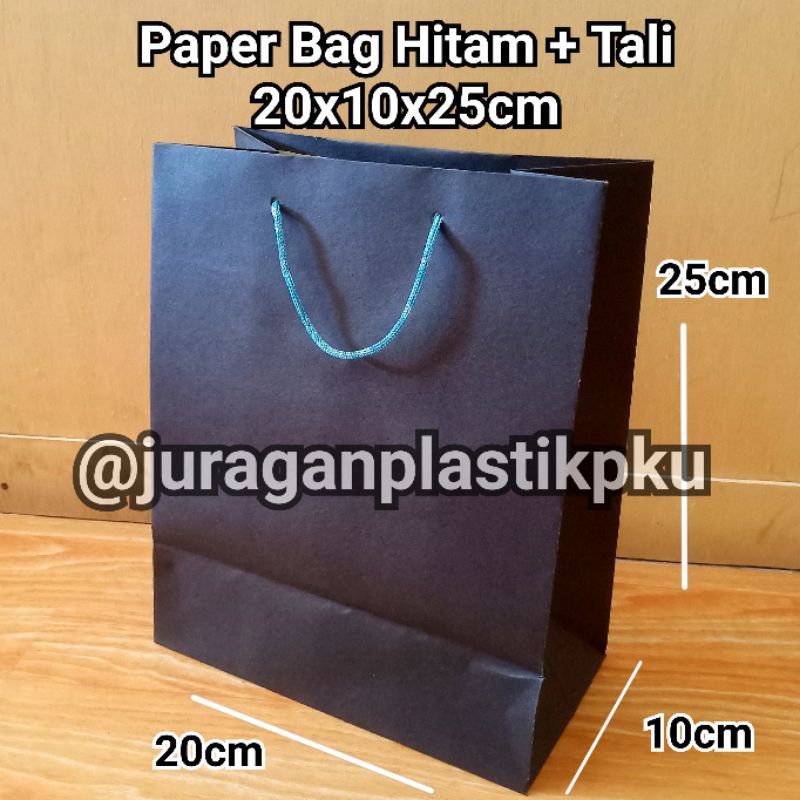 Jual Paper Bag Hitam + Tali 20x10x25 cm / Goodie Bag Sedang Polos Kantong Kertas Souvenir 20x25 ...