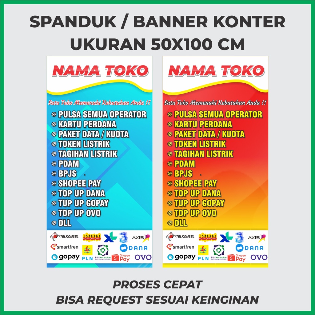 Jual CETAK SPANDUK / BANNER KONTER UKURAN 50X100 CM, BANNER CONTER MURAH BAHAN Flexy 280 Grm ...